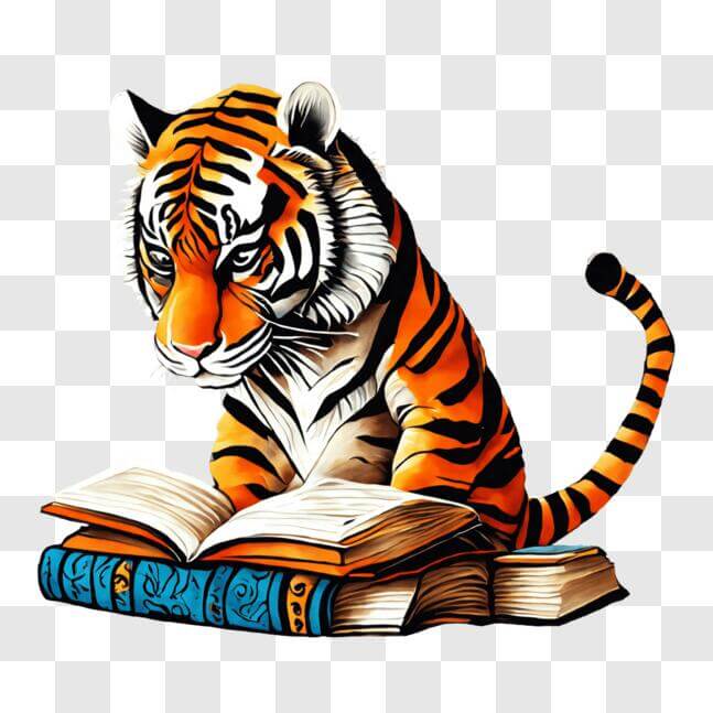Download Tiger reading a book PNGs Online - Creative Fabrica