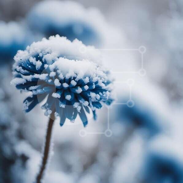 Beautiful Blue Flower Covered in Snow stock photo | Creative Fabrica