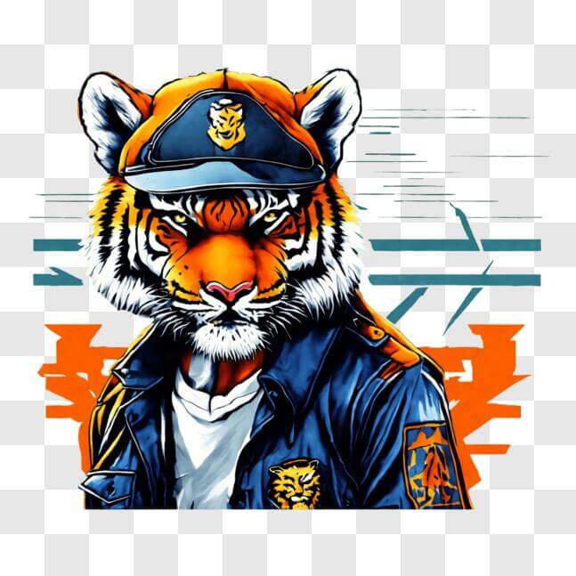 Download Tiger Police Officer Illustration with Orange Jacket and Hat ...