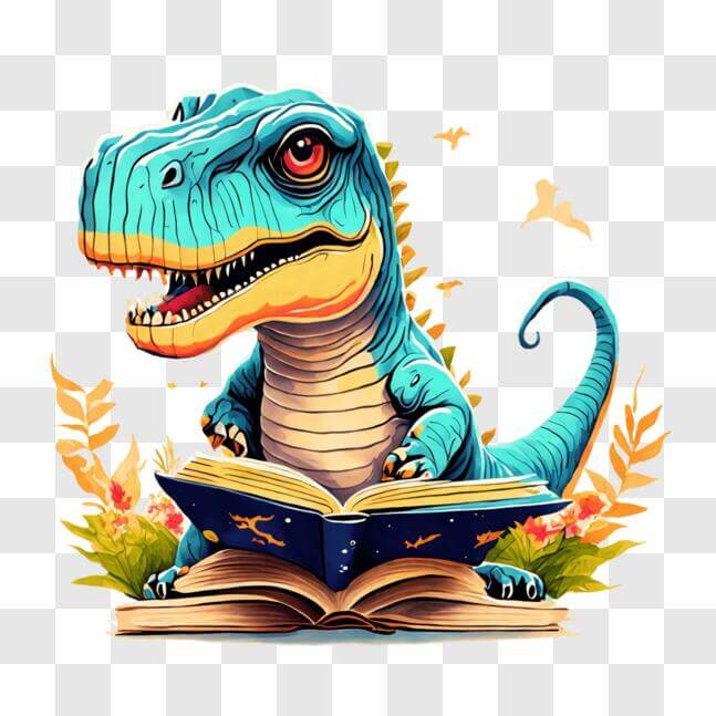 Download Cartoon Dinosaur Reading Book PNGs Online - Creative Fabrica