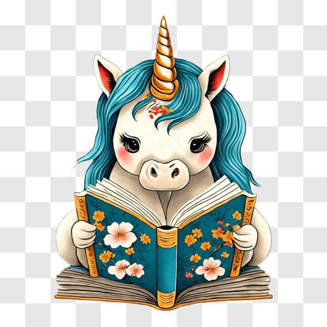 Download Unicorn Reading Book with Blue Hair PNGs Online - Creative Fabrica