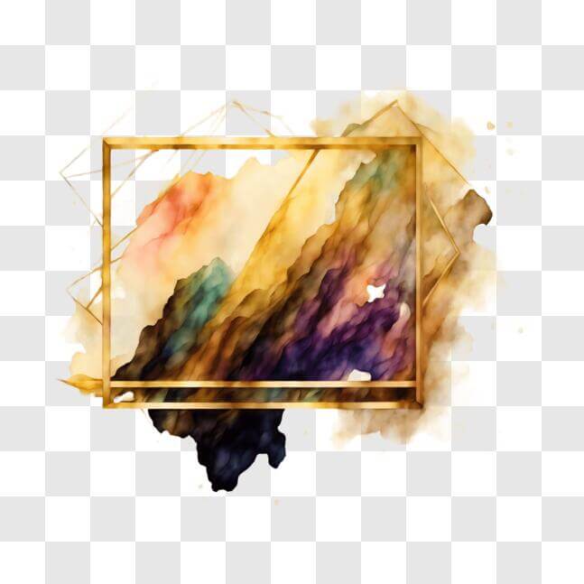 Download Gold Frame with Watercolor Paint Splashes and Geometric Shapes ...