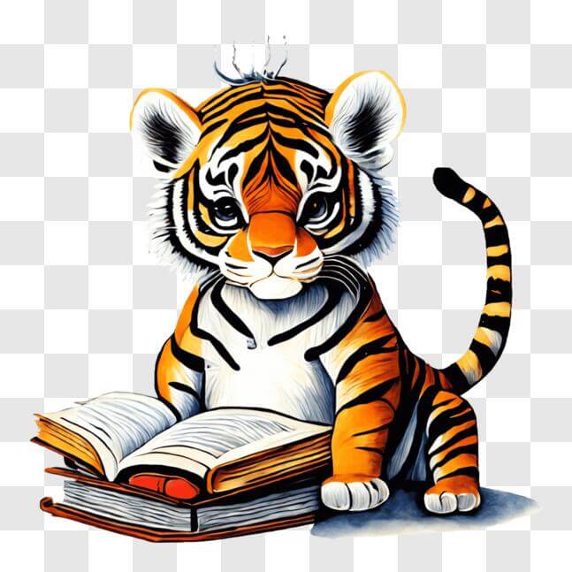 Download Cute Tiger Cub Reading Book with Crown PNGs Online - Creative ...