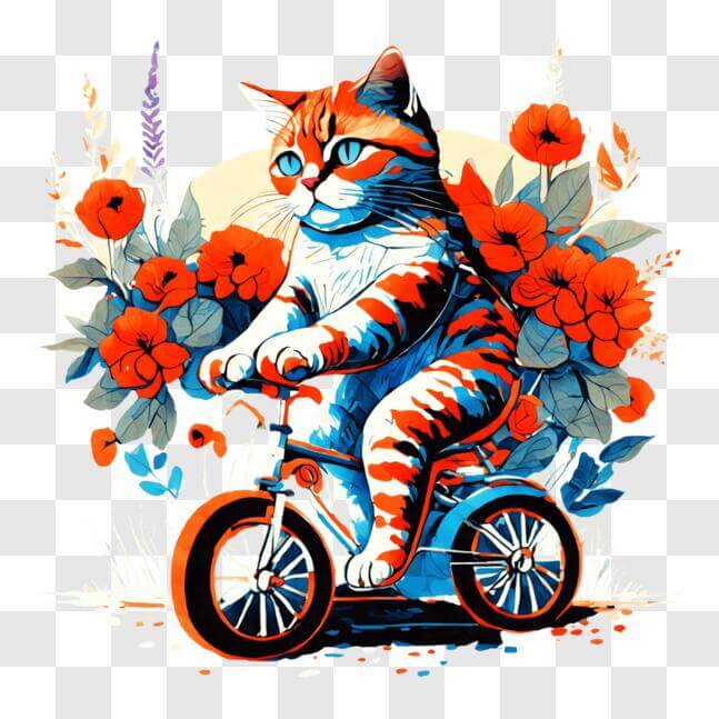 Download Cat Riding Bicycle Surrounded by Colorful Flowers PNGs Online ...