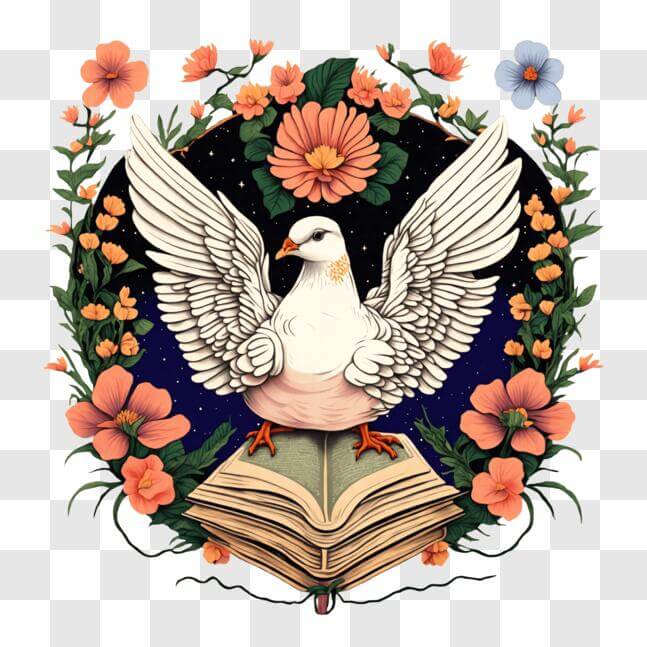 Download White Dove Reading Book with Flowers PNGs Online - Creative ...