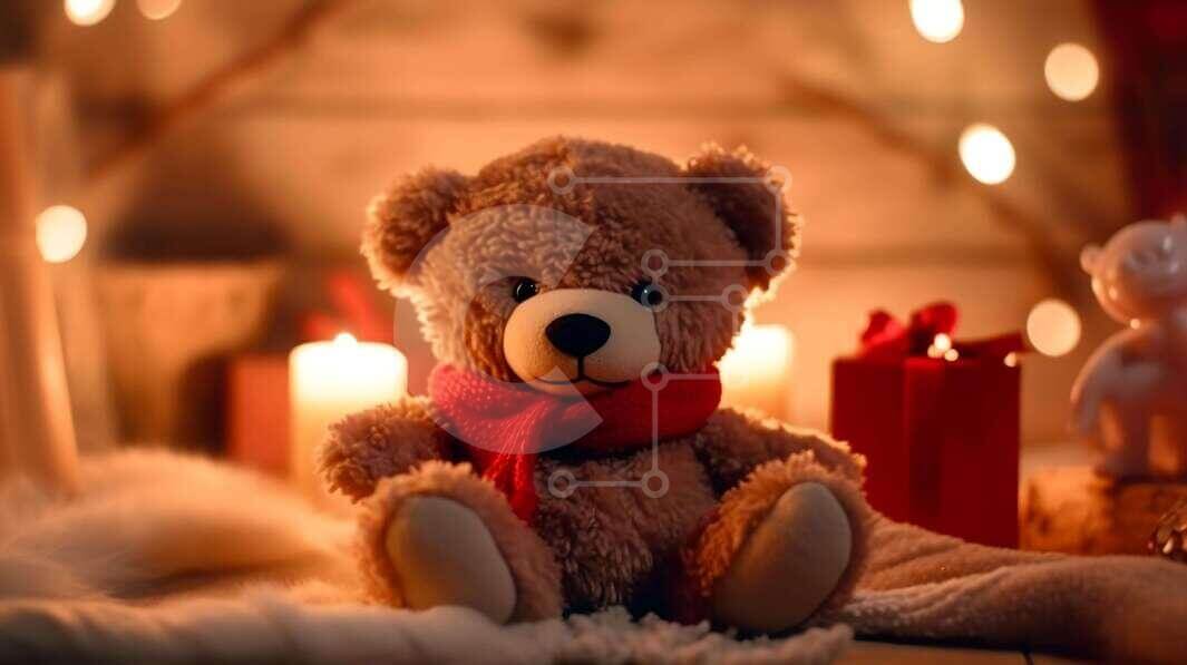 Adorable Teddy Bear with Festive Christmas Decor stock photo | Creative ...