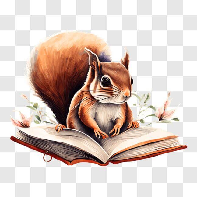 Download Squirrel Reading Book with Flowers PNGs Online - Creative Fabrica