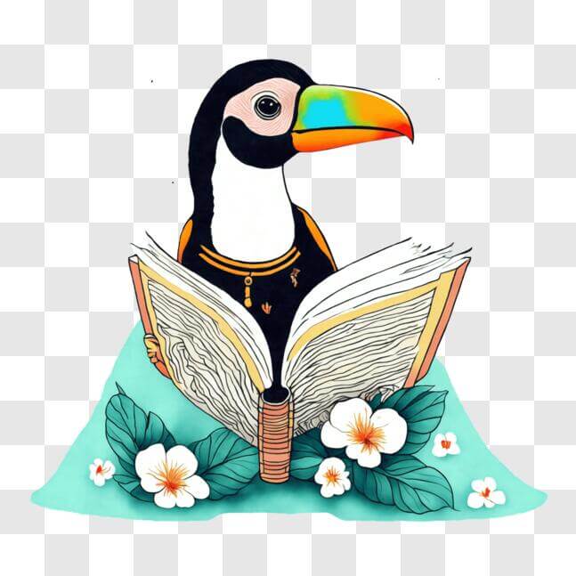 Download Toucan Reading Book with Flowers PNGs Online - Creative Fabrica