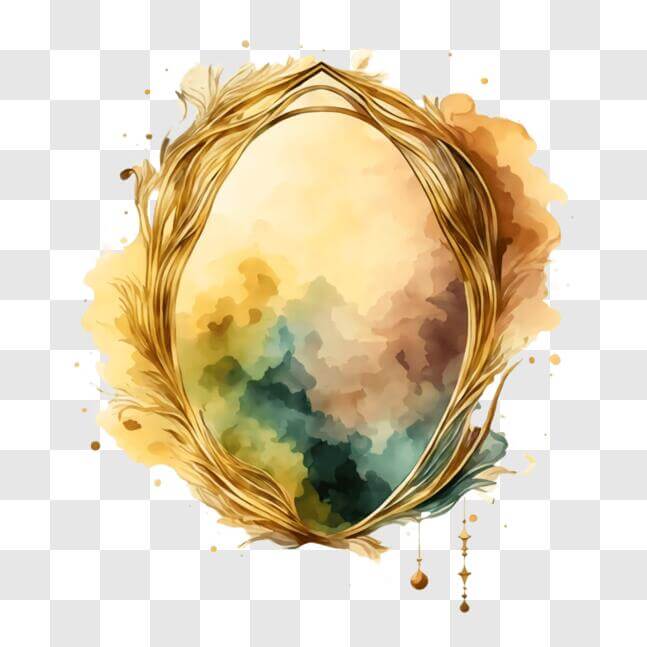 Download Abstract Gold Frame with Watercolor Splashes and Feathers PNGs ...