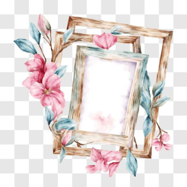 Descarga Marcos Artísticos de Madera con Flores y Hojas PNGs En Línea ...