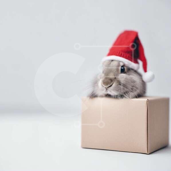 Adorable Bunny Rabbit in Santa Hat stock photo | Creative Fabrica