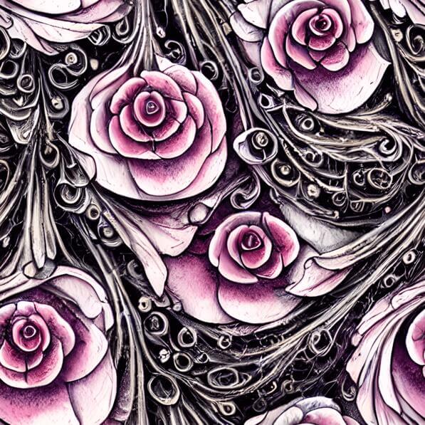 Download Floral pattern of pink roses with swirls, leaves, and vines ...