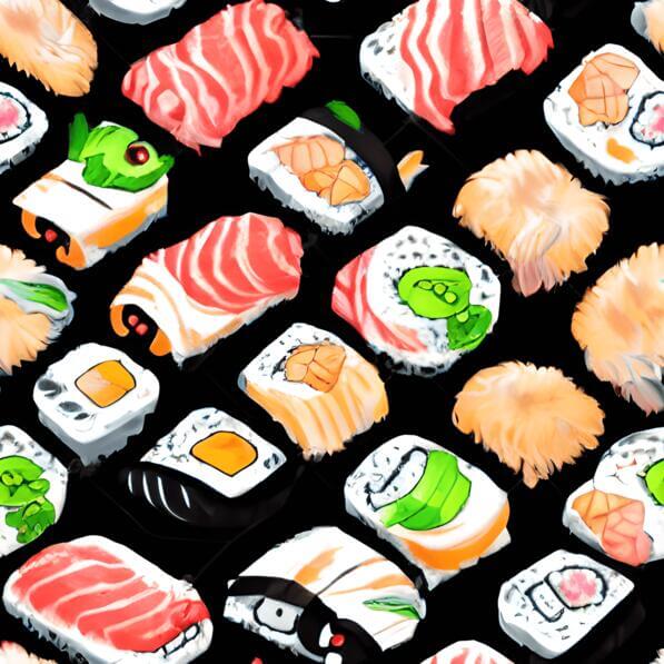 Download Seamless Sushi Roll Pattern on Black Background Patterns ...