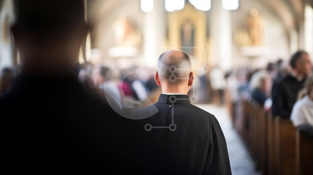Priest in an Empty Church stock photo | Creative Fabrica
