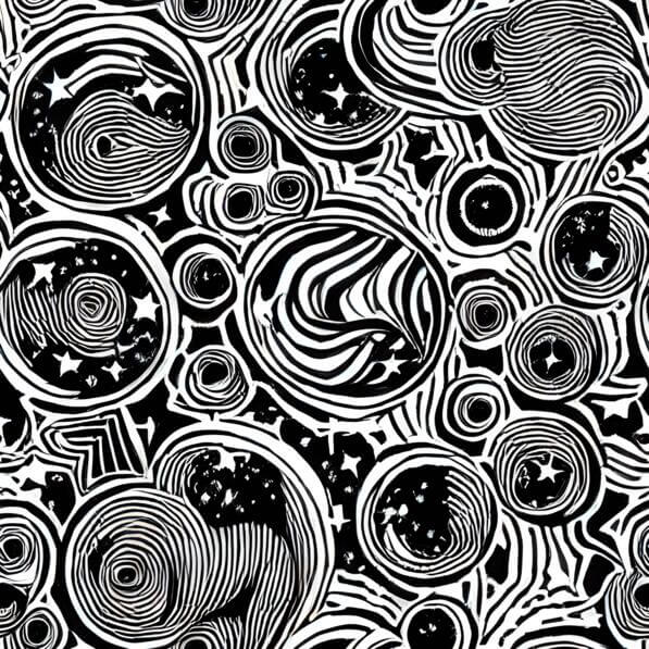 Download Black and White Space-themed Seamless Pattern with Swirls ...