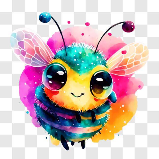 Download Cute Bee with Colorful Eyes on Rainbow Background PNGs Online ...
