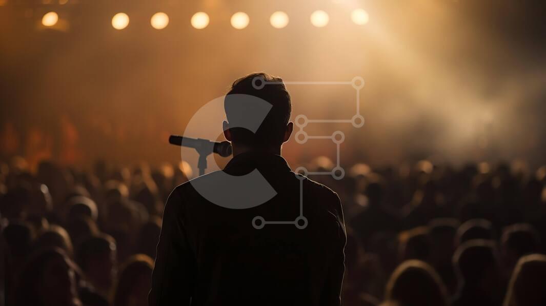 Man Speaking at Concert Hall stock photo | Creative Fabrica