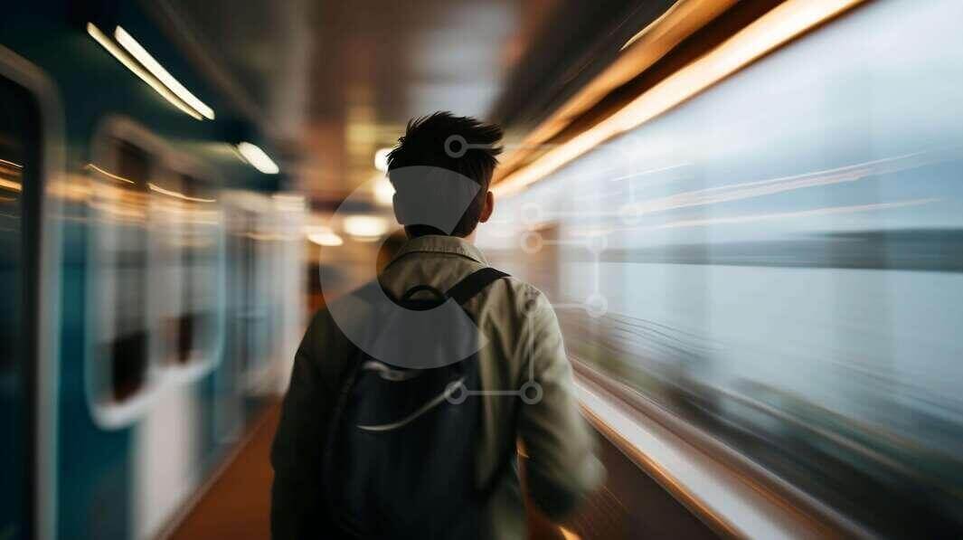 Woman Walking on Train Tracks with Blurry Fast-Moving Train stock photo ...