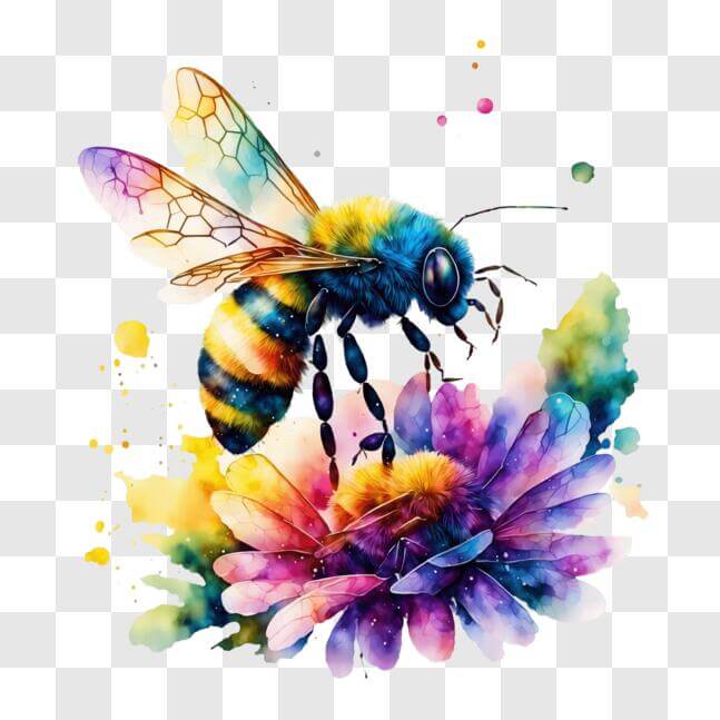 Download Watercolor Bee on Colorful Flowers PNGs Online - Creative Fabrica