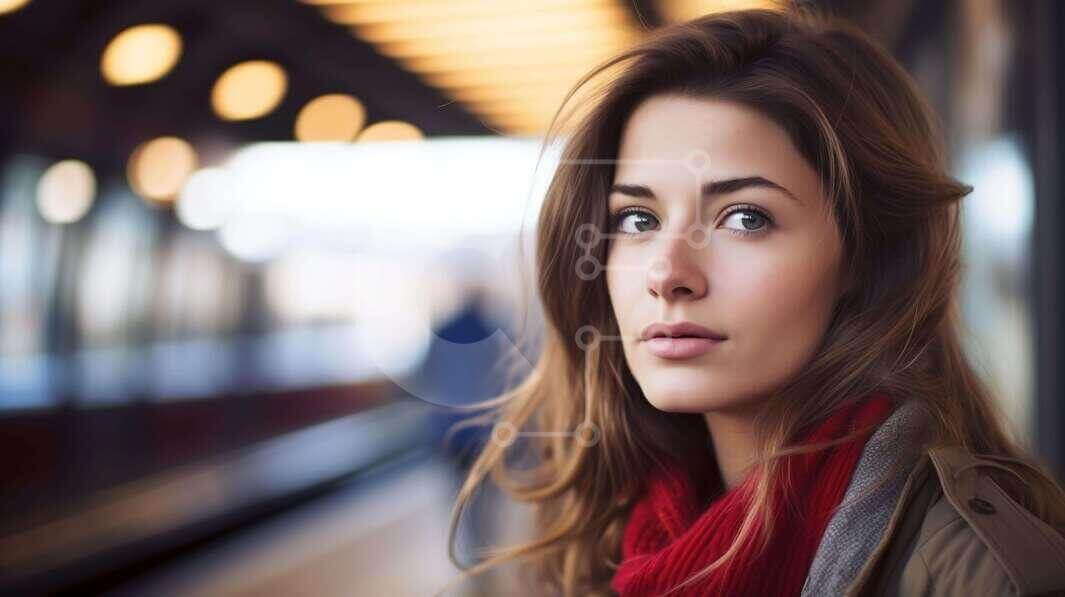 Young Woman at Train Station Staring Intently stock photo | Creative ...