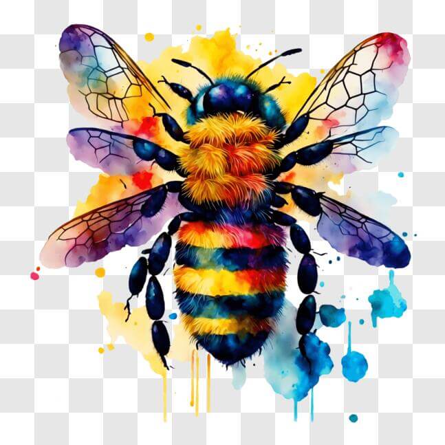 Download Colorful Bee with Watercolor Splatters PNGs Online - Creative ...