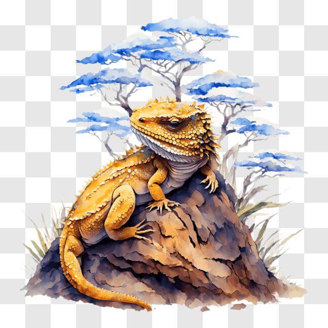 Download Orange Bearded Dragon on a Rock in Snowy Landscape PNGs Online ...