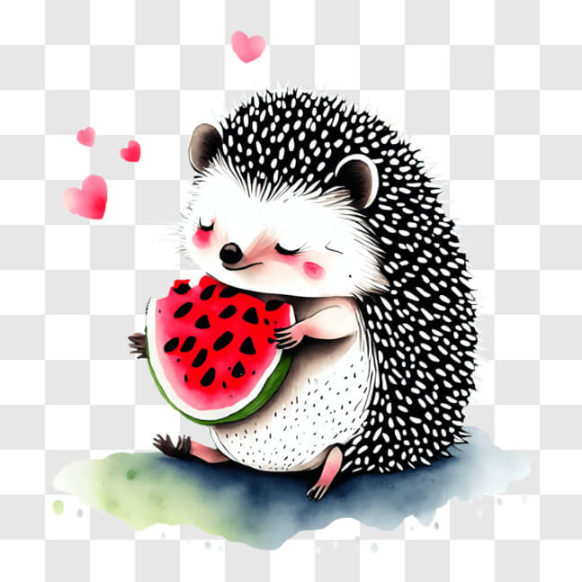 Download Cute Hedgehog Eating Watermelon with Hearts Background PNGs ...