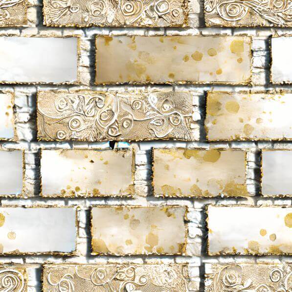 Download Decorative Brick Wall with Gold and White Floral Patterns ...