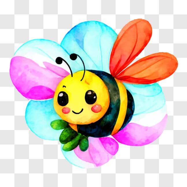 Download Cartoon Bee on Orange Flower PNGs Online - Creative Fabrica