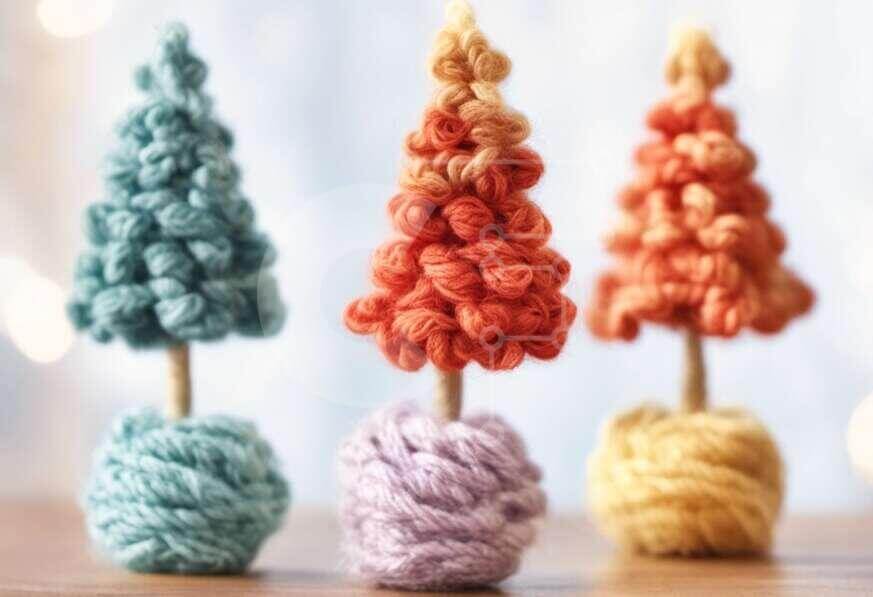 Festive Crocheted Trees for Holiday Decorations stock photo | Creative ...