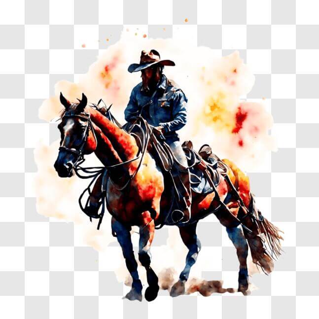 Download Cowboy Riding Horse - Western Art Painting PNGs Online ...