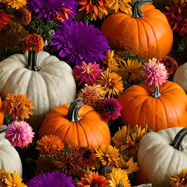 Download Colorful Fall Decorations with Pumpkins and Flowers Patterns ...