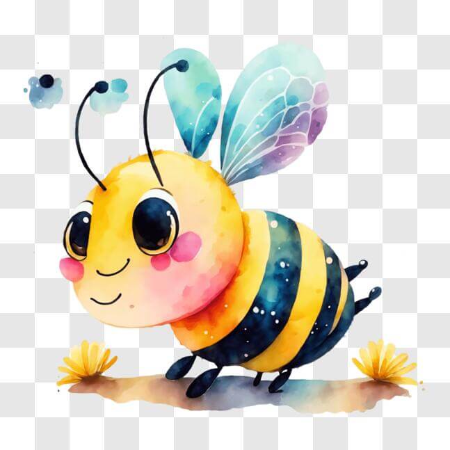 Download Cute Watercolor Bee Sitting Next to Flowers PNGs Online ...
