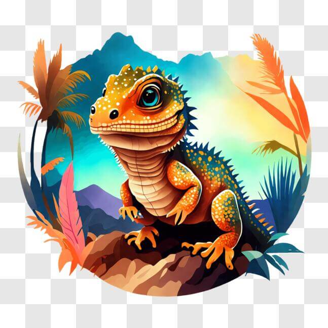 Download Colorful Lizard on Orange Rock PNGs Online - Creative Fabrica
