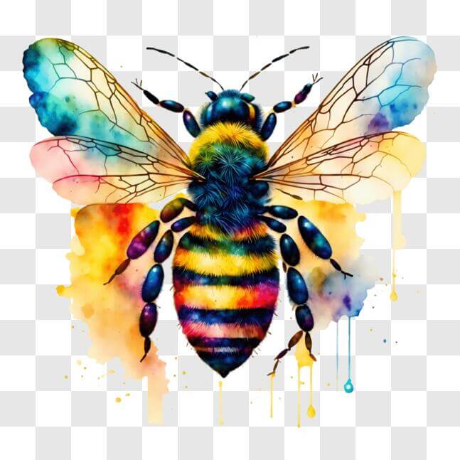 Download Colorful Bee in Abstract Style with Watercolor Splashes PNGs ...