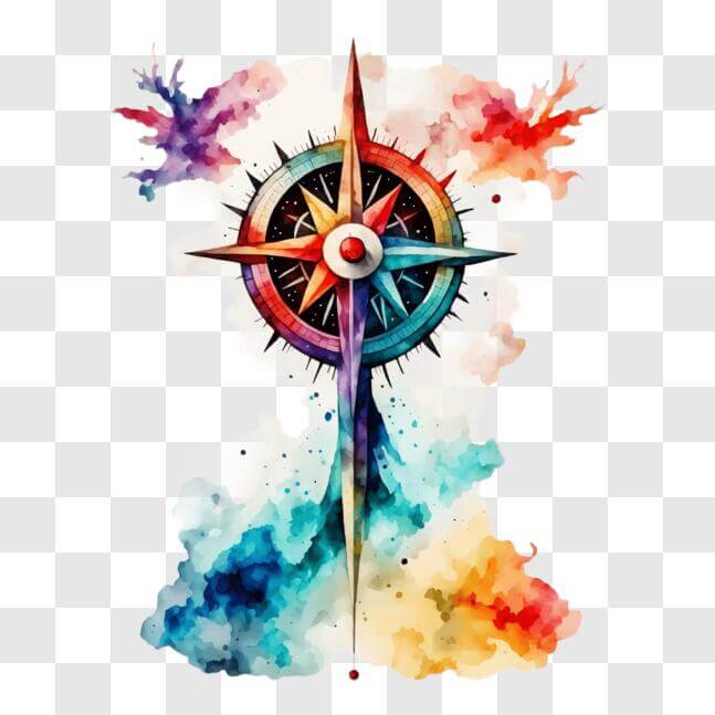 Download Colorful Compass Abstract Watercolor Painting PNGs Online ...