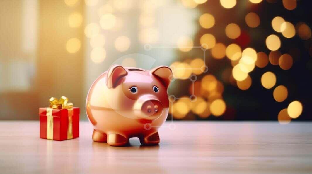 Piggy Bank and Gift Box for Holiday Savings stock photo | Creative Fabrica