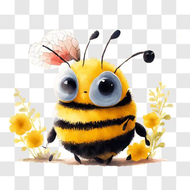 Download Illustration of a Cartoon Bee with Yellow Flowers PNGs Online ...