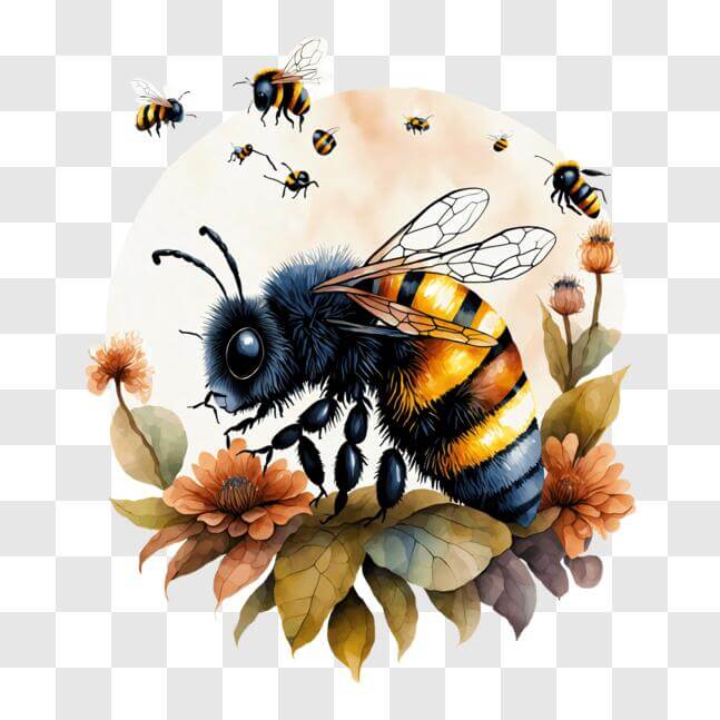 Download Painting of Bees and Flowers with Full Moon PNGs Online ...