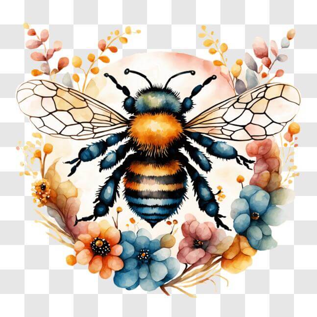 Download Watercolor Bee and Colorful Flowers PNGs Online - Creative Fabrica