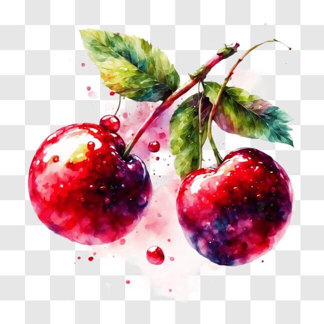 Download Watercolor Painting of Two Cherries on Black Background PNGs ...