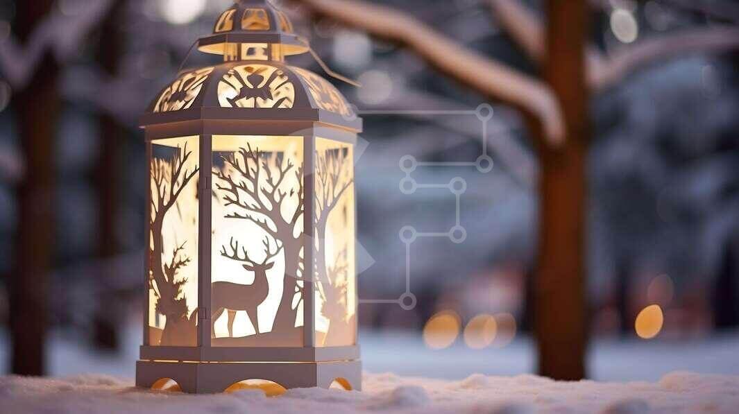 Winter Lantern in Snowy Forest stock photo | Creative Fabrica
