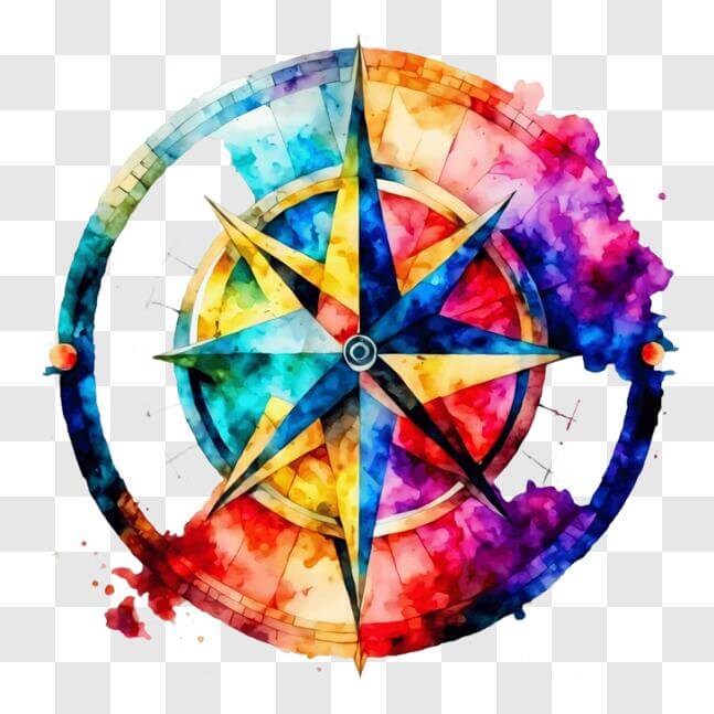Download Colorful Compass with Watercolor Splashes on Black Background ...