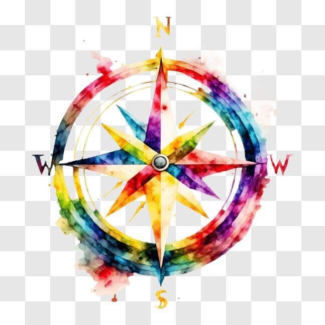 Download Colorful Compass with Watercolor Splashes on Black Background ...