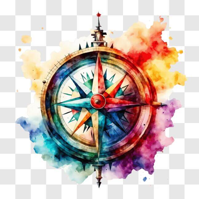 Download Colorful Compass with Watercolor Splashes PNGs Online ...