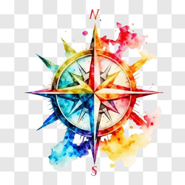 Download Colorful Compass with Watercolor Splashes on Black Background ...