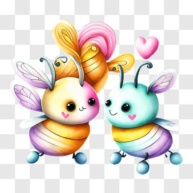 Download Two Bees in Love Holding Heart-shaped Flower PNGs Online ...