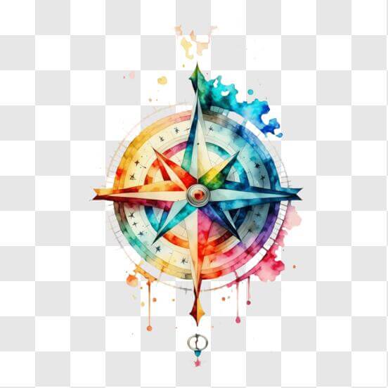 Download Colorful Compass with Watercolor Splashes PNG Online ...