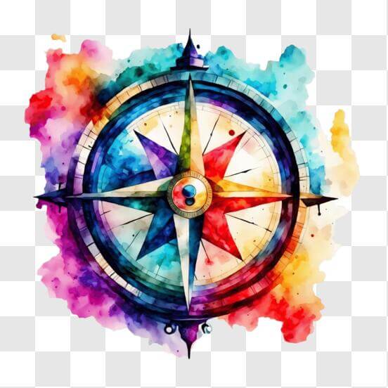 Download Colorful Compass with Watercolor Splashes on Black Background ...