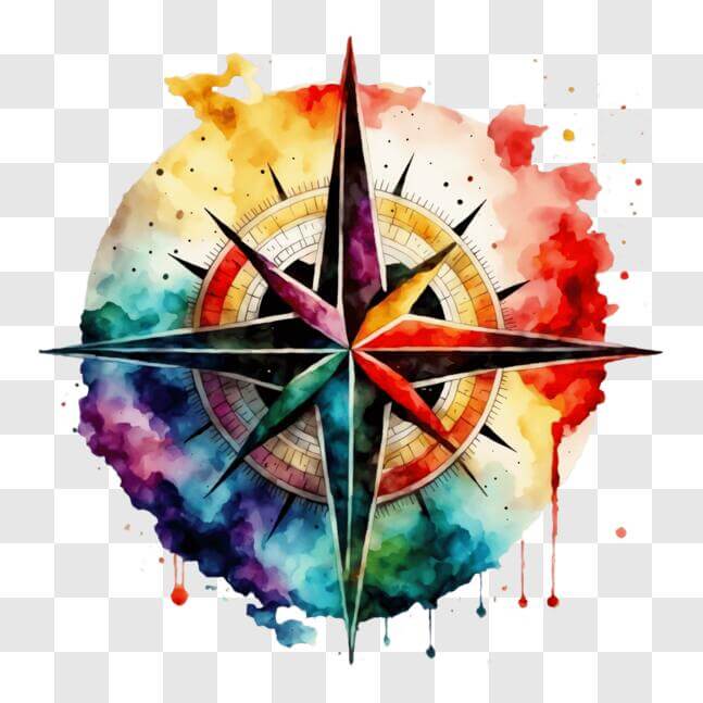 Download Colorful Compass on Watercolor Splash Background PNGs Online ...